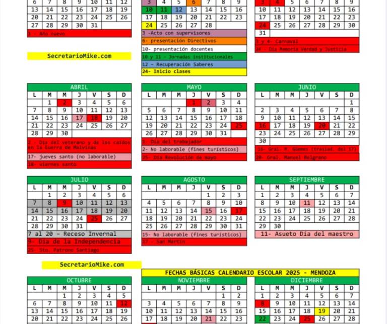 Calendario Escolar 2025 – Blog del Secretario Mike